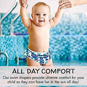 Reusable Swim Diapers for Babies, Infants & Toddlers - Adjustable Boys Swimming Diaper 0-2 Years, Eco-Friendly Washable with Snaps – Anchor & Fish – 2 Pack by Will & Fox