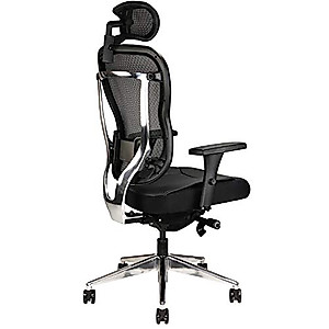 Oak Hollow Furniture Aloria Series Office Chair Ergonomic Executive Computer Chair, Genuine Leather Seat Cushion, Mesh Back, Adjustable Lumbar Support Swivel and Tilt High-Back (Black, Headrest)