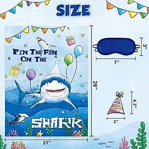 WERNNSAI Pin The Fin on The Shark Party Games - Ocean Party Supplies for Kids Boys Girls 21’’ x 28’’ Shark Game Poster with 24 Pcs Reusable Stickers for Birthday Family Classroom Activities