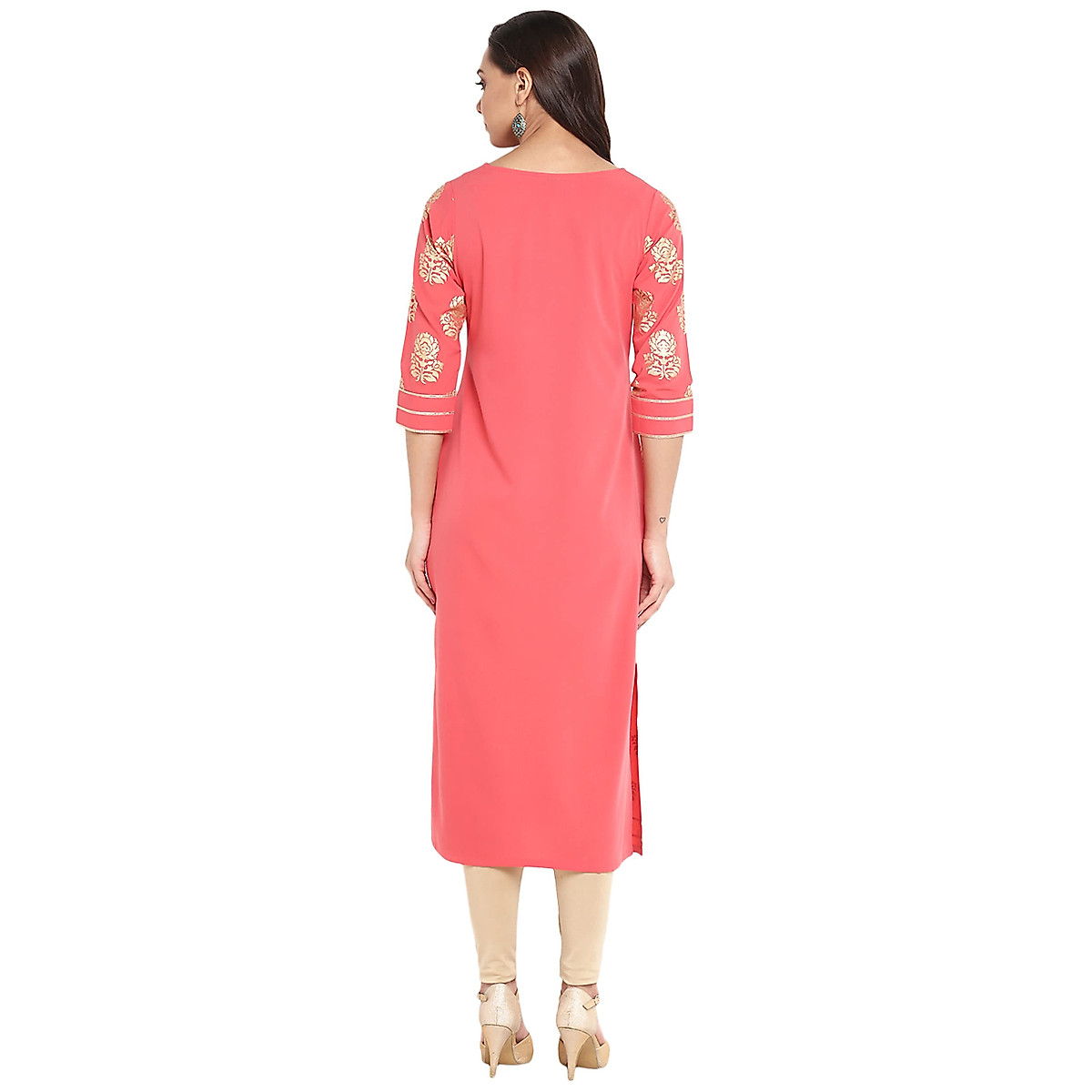 Janasya Indian Women's Tunic Tops Crepe Kurti for Women(JNE3261-KR-XL) Peach