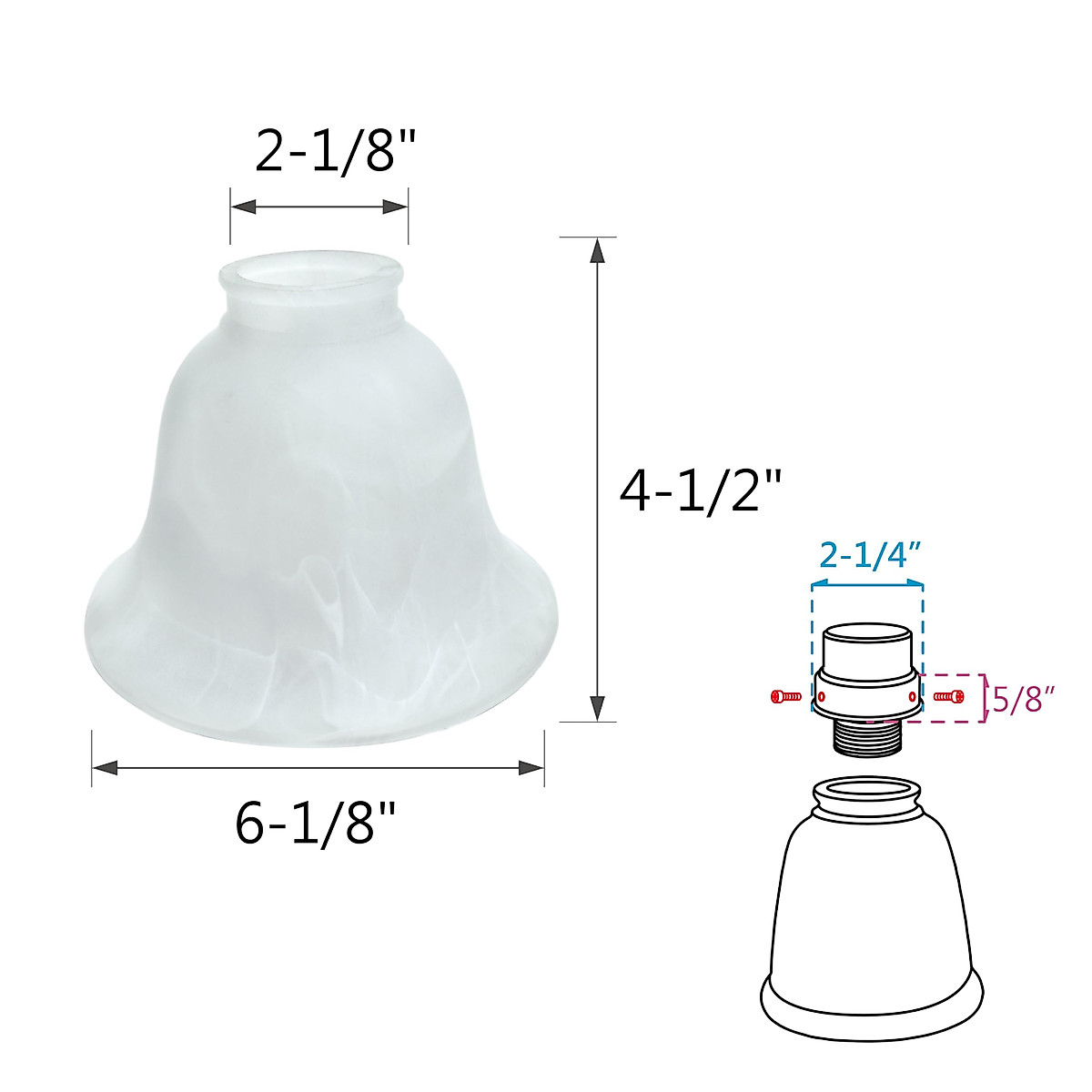 Aspen Creative Faux Alabaster 23106-4 Transitional Bell Shaped Ceiling Fan Replacement Glass Shade, 2-1/8" Fitter, 6-1/8" Diameter x 4-1/2" Height, 4 Pack, 4 Piece