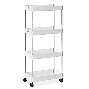 OTK Storage Cart 4 Tier Mobile Shelving Unit Organizer, Utility Rolling Shelf Cart with Wheels for Bathroom Kitchen Bedroom Office Laundry Narrow Places, White