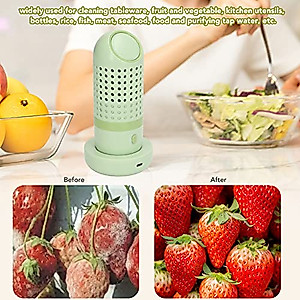 Portable Ultrasonic Washing Cleaner,plplaaoo Fruit and Vegetable Washing Machine, Wireless Food Purifier IPX7 Waterproof Portable Wireless USB Rechargeable Food Purifier for Rice Food (Green)