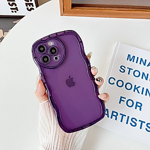 Qokey for iPhone 13 Pro Max Case(2021 6.7"), Cute Clear Love Case, with Love-Heart Camera Frame Wavy Edge Transparent Full Protection Soft TPU Shockproof Phone Cases Cover for Women Girls Purple