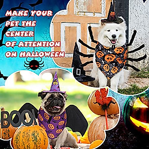 6 Pcs Pet Halloween Costumes Dogs Spider Costume Puppy Cats Bat Wings Costume with 2 Halloween Dog Bandanas 2 Halloween Pumpkin Witch Hat Halloween Pets Cosplay Costumes Accessories for Dog Cat Puppy