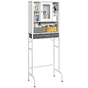 Hongtamoya Over The Toilet Storage Cabinet with Drawer, Bathroom Shelves Over Toilet with Large Storage Space, Over Toilet Bathroom Organizer with Adjustable Shelves and Door, White