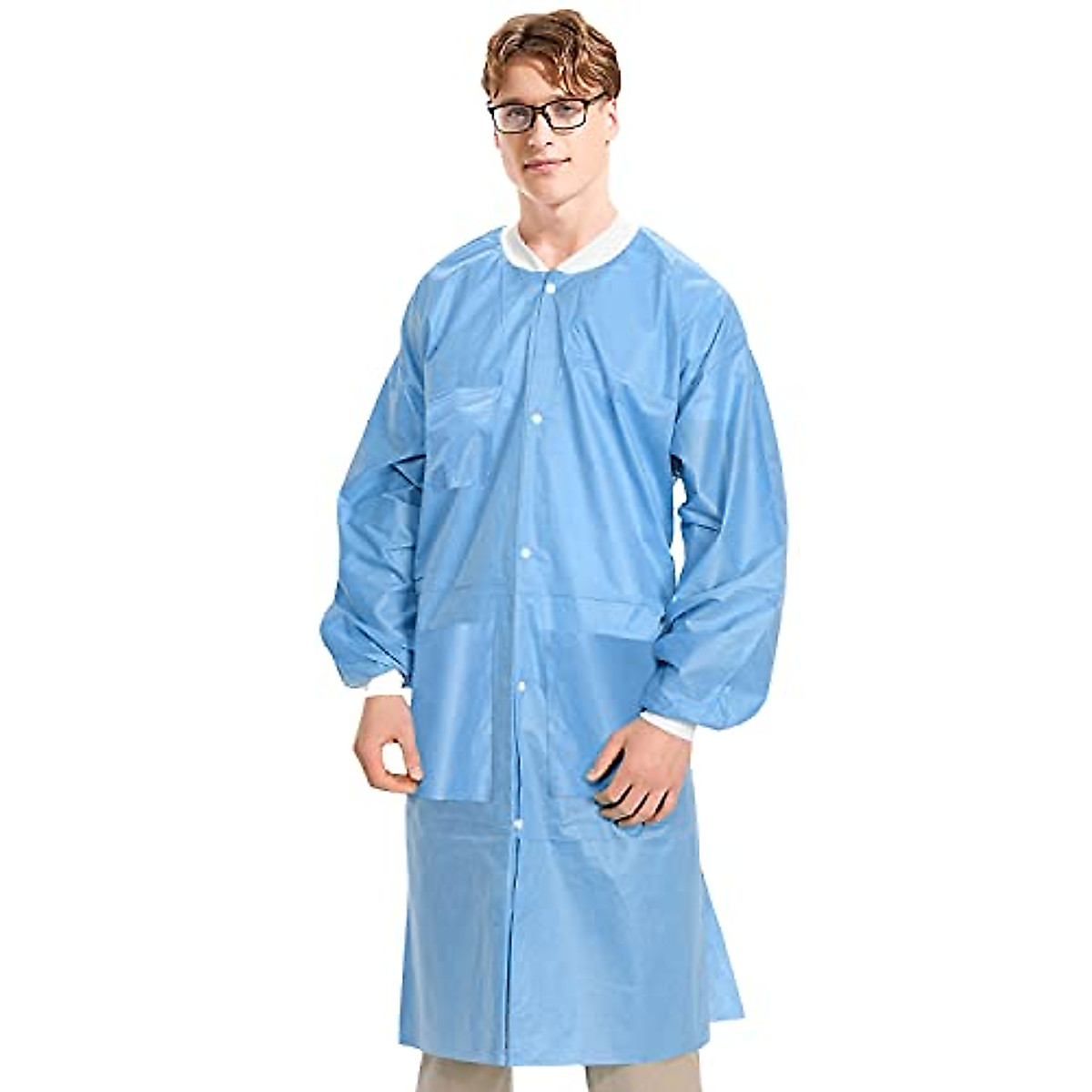 MEDICAL NATION Pack of 10 Disposable Lab Coats - Blue - Durable SMS Knee Length Lab Coat Unisex, Comfortable and Easy to Wear Labcoat, For Hospitals, Pharmacies, Laboratories, Dental Clinics - MEDIUM