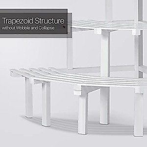 MoNiBloom 3 Tier Corner Stair Plant Stand, Bamboo Quarter Round Plant Display Holder Stair-Step Shelf Multifunctional Plant Support for Indoor Outdoor, White