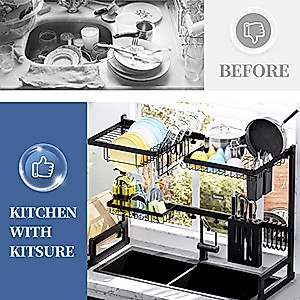 Kitsure Dish Drying Rack - Adjustable & Space-Saving Dish Rack（29.5-35.5in）, Over-The-Sink Dish Drying Rack, Multifunctional Kitchen Dish Drying Rack, Stainless Steel Dish Drying Rack, White