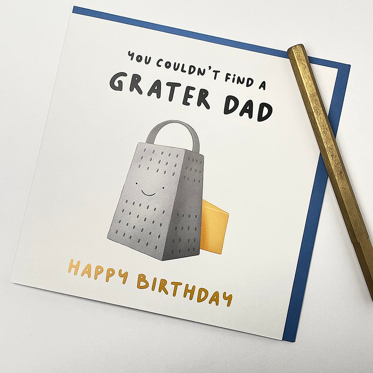 Old English Co. Fun Birthday Card for Dad - 'No Grater Dad' Cheese Pun Birthday Card for Him from Son or Daughter - Hilarious Birthday Card for Dads | Blank Inside with Envelope