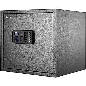 BILLCONCH Gun Safe with 6 Pistol Safe Holders - Biometric Pistol Safe with Display and Voice Prompt, Automatic Locking Tabs | Detachable Shelf and Foldable Gun Racks for Handgun Safe (1.4 Cubic Feet)