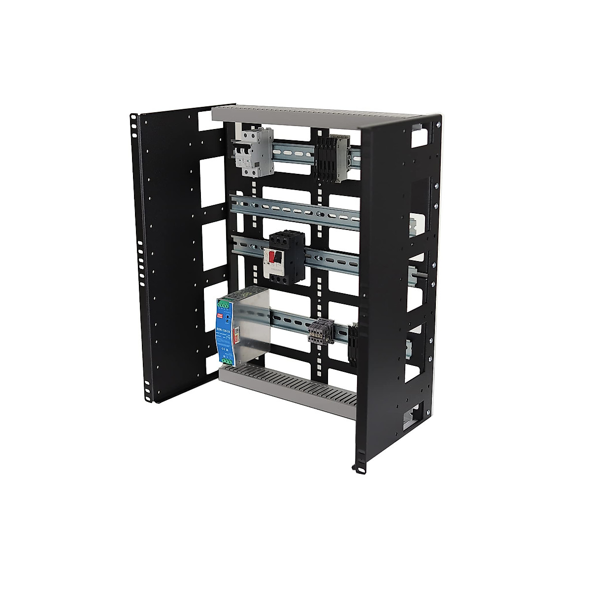 IRP11225D Heavy Duty 12U Rackmount Adjustable Depth Industrial Din Rail Panel Designed for 2 Post or 4 Post EIA310 19 inch Server Rack