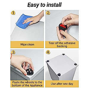 4PCS Small Caster Wheels for Small Appliances, 360°Rotation Self Adhesive Caster Wheels, Stainless Steel Rollers Universal Wheel for Trash Can, Storage Bins (Black) (4)