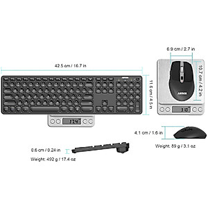 Arteck 2.4G Wireless Keyboard and Mouse Combo Ultra Slim Full Size Keyboard Keyboard and Ergonomic Mice for Computer Desktop PC Laptop and Windows 11/10/8/7 Build in USB-C Rechargeable Battery