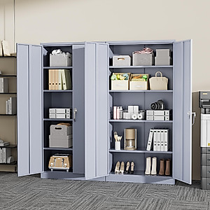 Greenvelly Metal Storage Cabinet, 72" Locking Tool Steel Garage Cabinet with Doors and Adjustable Shelves, Utility Metal Filing Cabinet with Lock for Home Office, Garage, School, Kitchen Dark Gray