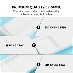 6 Inch Pure White Ceramic 3-Compartment Appetizer Serving Tray Rectangular Divided Sauce Dishes for Spice Dish Soy Sauce