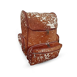 Cowhide Backpack Hair On | Fur Leather Diaper Backpack Rucksack / Knapsack Travel Shoulder Bag / Cow Skin Baby Bags (Salt Pepper Brown and White)