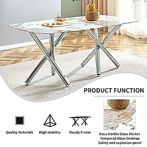 Xshelley Dining Table, Modern Rectangular Dining Table for 8, Large Dining Table for Kitchen Dining Living Meeting Room Banquet Hall (Silver-D)
