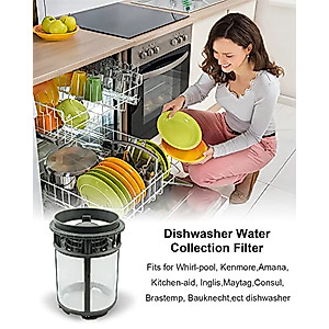 W10872845 Dishwasher Pump Filter Cup Assembly Fit for Whirlpool & Kenmore - Replaces 8579307 AP6030094 W10056425 W10056426