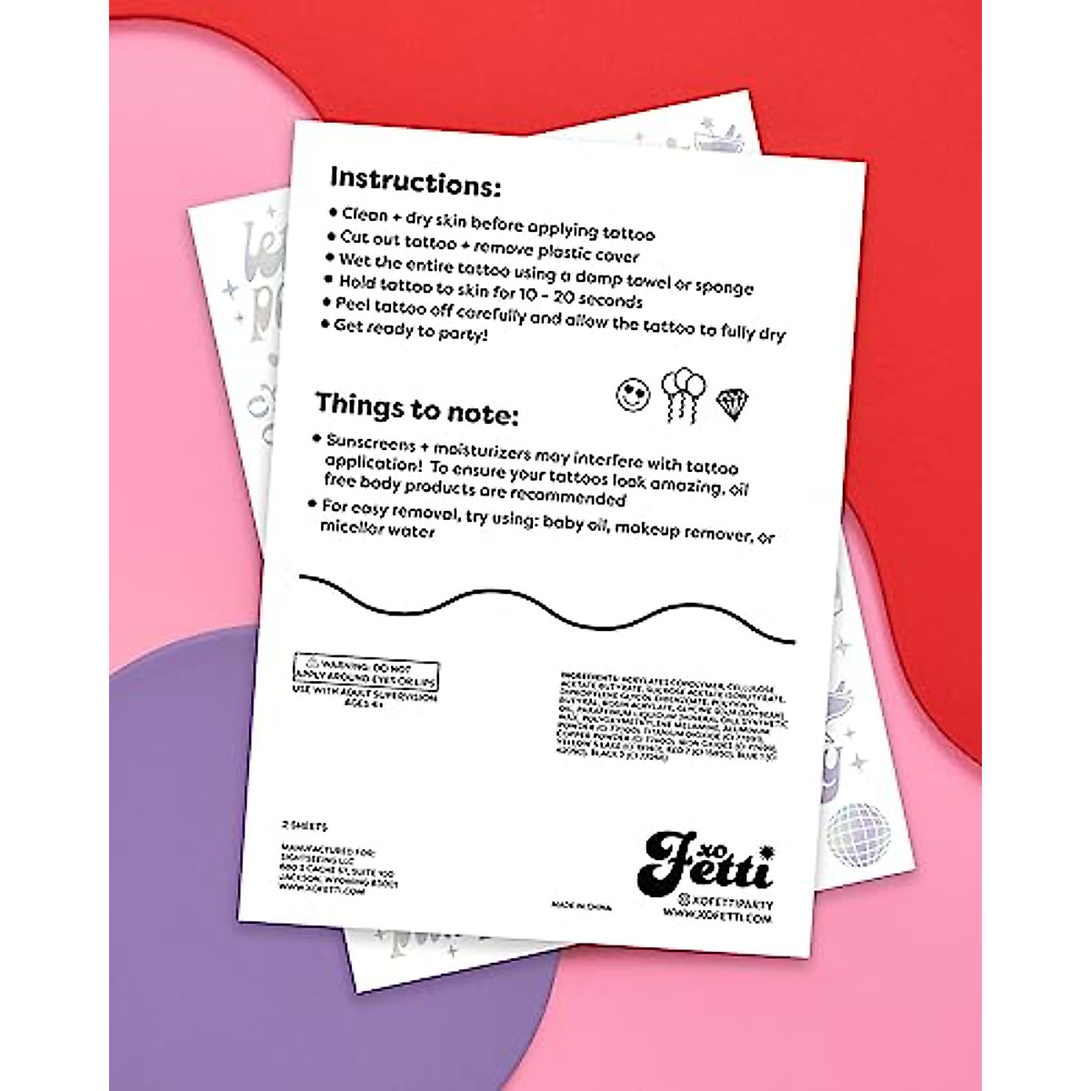 xo, Fetti Cheers Party Temporary Tattoos - 52 iridescent styles | Bachelorette Party Supplies, Birthday Party Favors, Disco Party Girl, Cheers Decorations