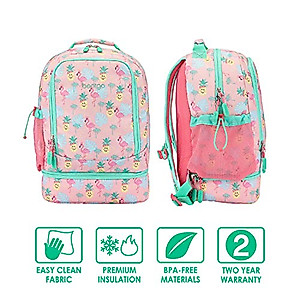 Bentgo 2-in-1 Backpack & Insulated Lunch Bag Set With Kids Prints Lunch Box and 4 Reusable Ice Packs (Tropical)