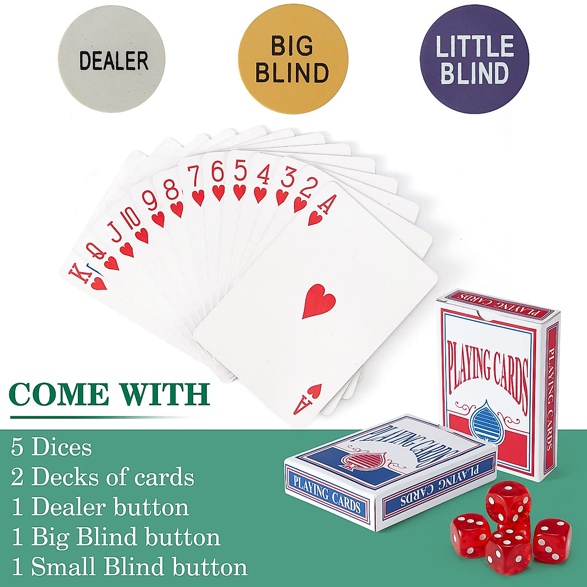 ECOTOUGE Poker Chip Set 500 with Case, Poker Set with 11.5 Gram Chips, Cards, Dices, Buttons and Aluminum Case for Texas Holdem Blackjack Gambling, Home Game with Family and Friends, White