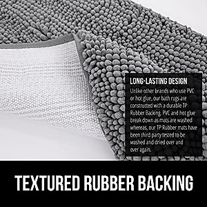 Gorilla Grip Bath Rug 36x24, Thick Soft Absorbent Chenille, Rubber Backing Quick Dry Microfiber Mats, Machine Washable Rugs for Shower Floor, Bathroom Runner Bathmat Accessories Décor, Grey