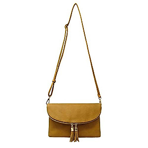 Solene Women's Envelop Clutch Crossbody Bag With Tassels Accent (WU075-Mustard)