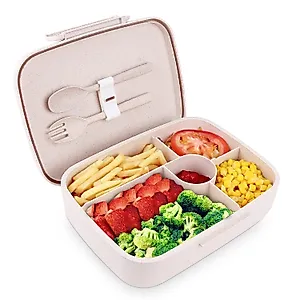 BRIGENIUS Bento Box for Adults, Lunch Box, BPA Free, Made from Degradable Cereal Fiber, Can Use Safety in Microwave, Dishwasher (Has Fork and Spoon)