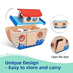 TOOKYLAND Wooden Noah's Ark Toys for Kids, Bible Story Toys Baptism Gifts for Girls and Boys, Animal Shape Sorter Toys Montessori Toys for 2 3 4 Year Old
