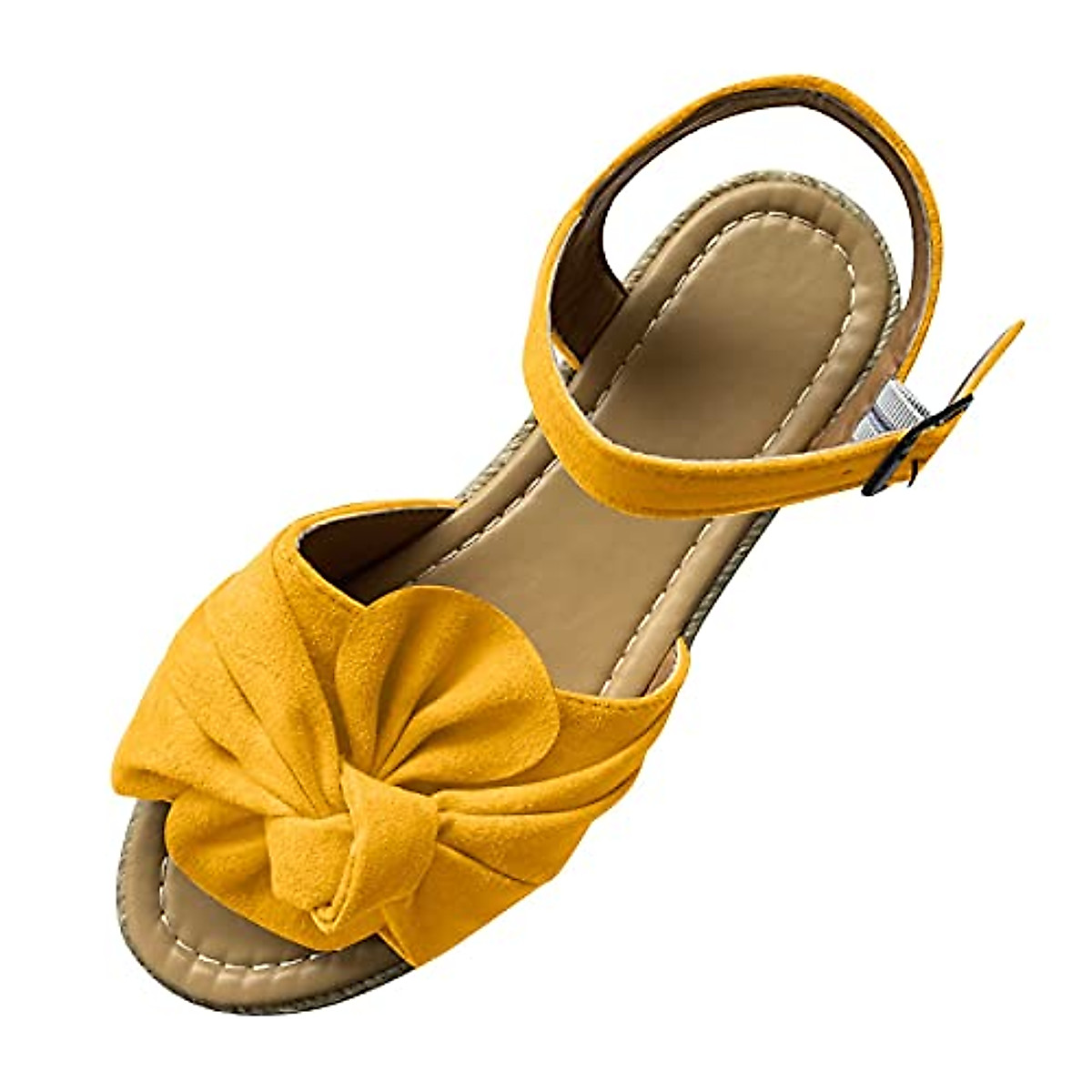 Bravetoshop Women's Wedge Sandals Platform Espadrilles with Ankle Strap Open Toe Bowknot Summer Beach Sandal Shoes (Yellow,5.5 US)