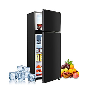 Geekman Double-Door Compact Fridge with Freezer, 3.5 Cu. Ft. Capacity and 7-Level Adjustable Thermostat Refrigerator, Perfect for Apartments, Dorms, Home Offices, and Bars, Black Color