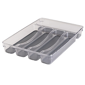 Kitchen Details 23195 Utensil and Cutlery Drawer Organizer, Divider, Tray, Storage, 5 Compartment, Clear