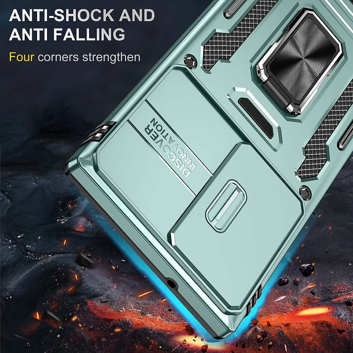 2023 New CASE for Samsung 23 Ultra Case with Kickstand & Camera Cover Slide,[2 in 1] Heavy Duty Drop Proof Phone Cover.Hard PC+Silicone for Protective Case Samsung Galaxy 23 Ultra Phone Case(Cyan)