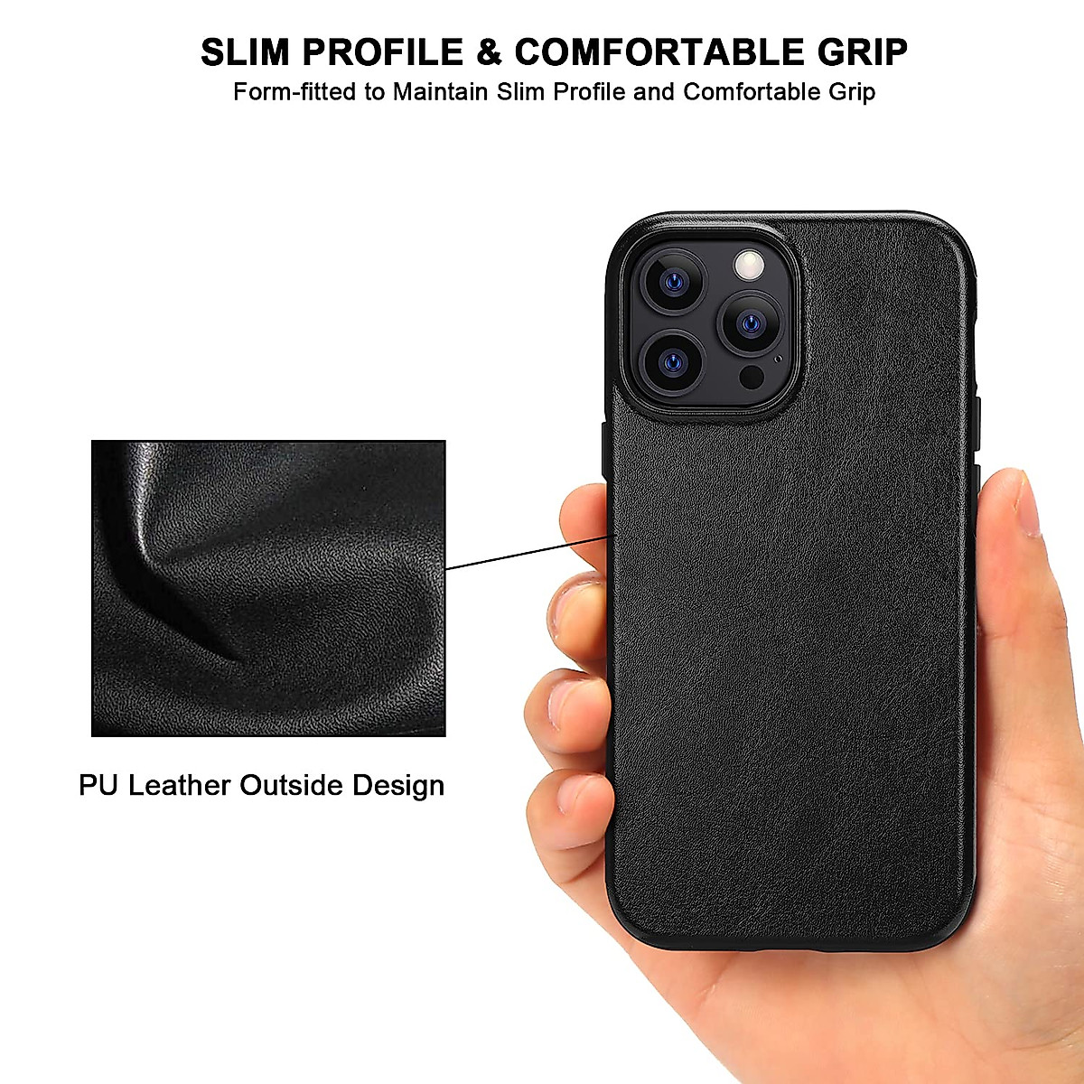 TENDLIN Compatible with iPhone 13 Pro Max Case Premium Leather TPU Hybrid Case Compatible for iPhone 13 Pro Max 6.7-inch Released in 2021 (Black)