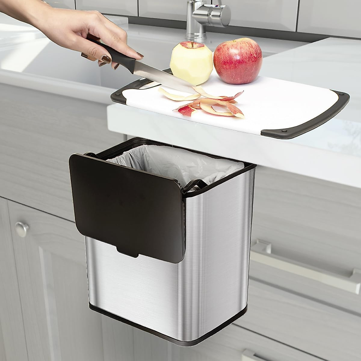 Glad Roomate Stainless Steel Under Counter Trash Can with Clorox Odor Protection | Space Saving Dual Lid Waste Bin for Kitchen Cabinet, Bathroom or Office