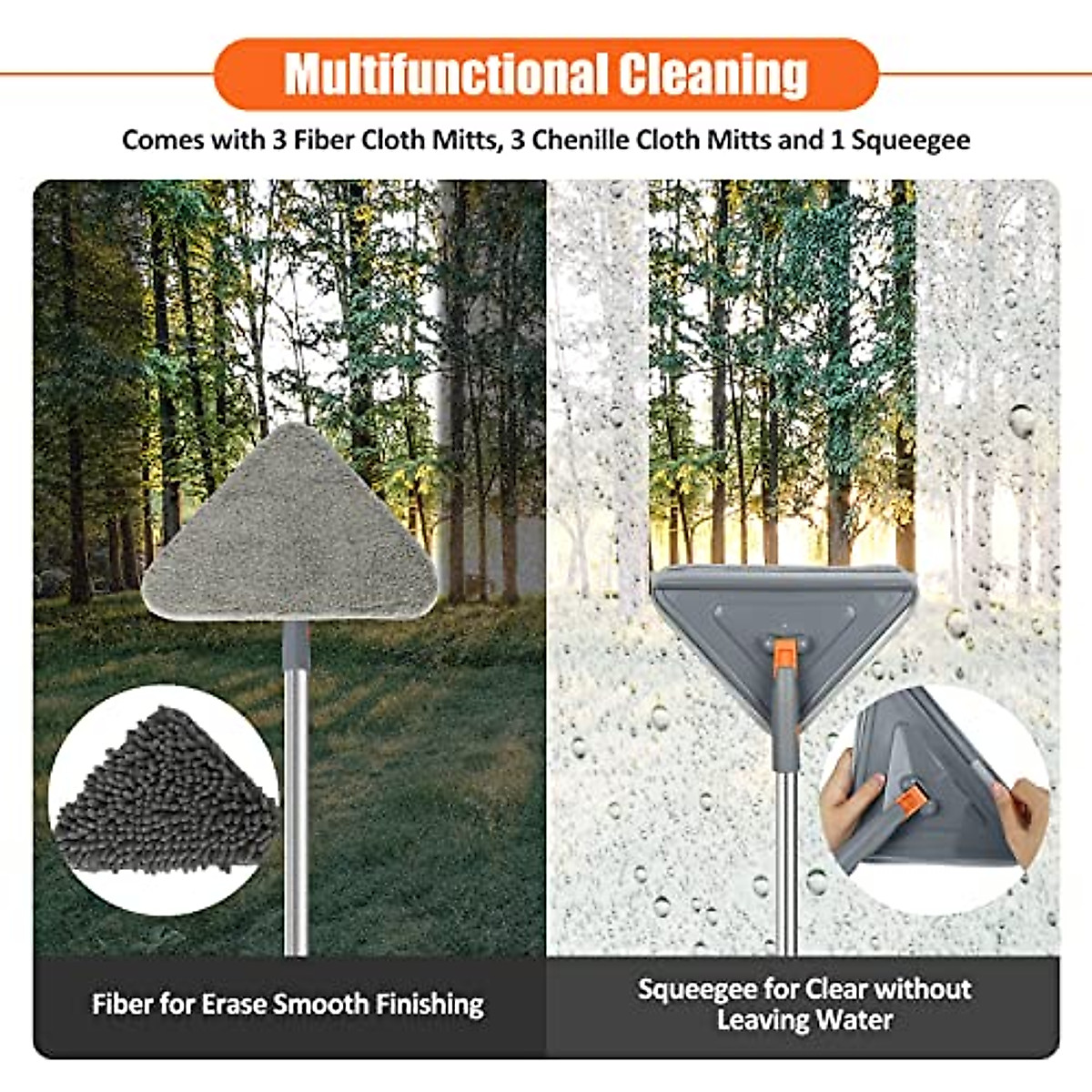 85 Inch ​Wall Mop Wall Cleaner with Long Handle , 360° Rotating Microfiber Dust Mop, Skirting Cleaning Tool Ceiling Gasket Window Cleaning Kit with 39" to 85" Extension Pole and 6 Replacement Pads