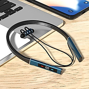 Neck-Mounted Earphones Wireless Sports Bluetooth Earbuds bass Boost in-Ear Noise Isolation,Magnetic Neckband earhooks Bluetooth Headphones with mic,80 Hours Playback,LED，USB-C (Blue)