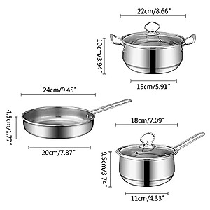 TKUS 3pcsset Stainless Steel Cookware Set Flat Bottom Frying Pan Soup Pot Milk Pot Kit Induction Cooker Cooking Pan for Home Kitchen (2)