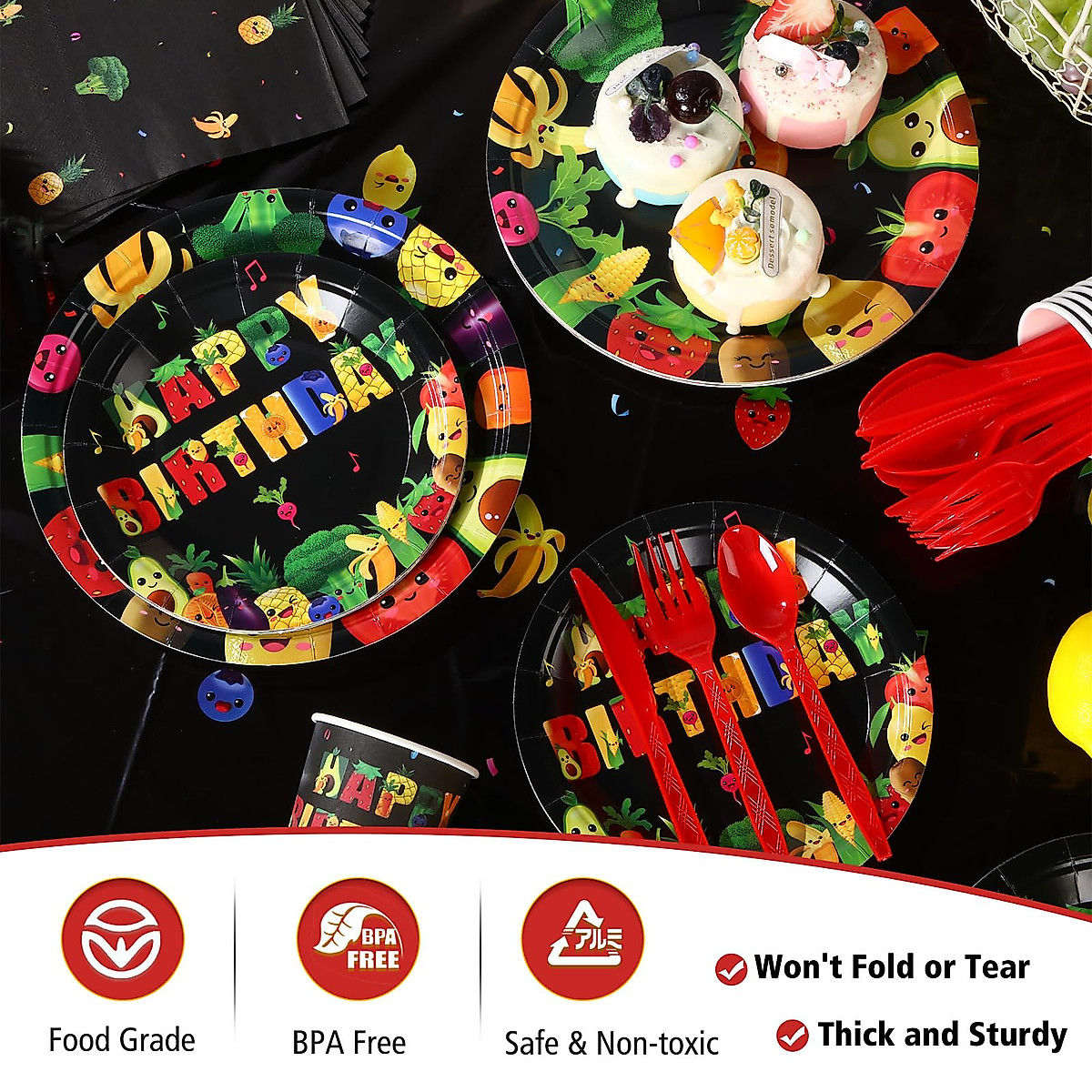 Zhehao 171 PCS Dancing Fruit Party Decorations Include Fruit Birthday Tableware Set Fruit Theme Banner Summer Fruit Party Tablecloths for Dancing Fruit 1st Birthday Baby Shower Party Supplies Decor