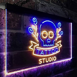 ADVPRO Tattoo Studio Skull Display Wall Décor Dual Color LED Neon Sign Blue & Yellow 12" x 8.5" st6s32-i2297-by