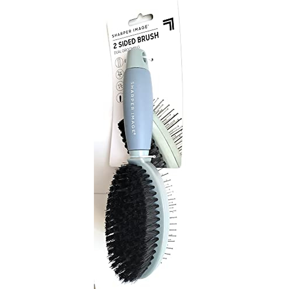 Sharper Image Dog Brush Pet Grooming Tools -Pet Brush Cat Brush 2 Sided Bristle Grooming Brush Long & Short Hair Tangled Hair Removing Shedding Loose Undercoat Fur - All Breeds (French Grey)