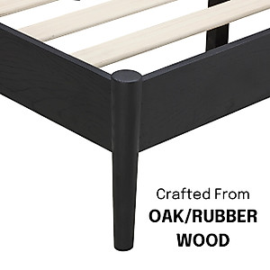 NTC Inno Wooden Bed Frame with Headboard, Solid Oak and Rubber Wood Foundation with Silent Slats and Wood Central Supports, 1000 Lb Capacity, Effortless Assembly, Queen - Burnt Black