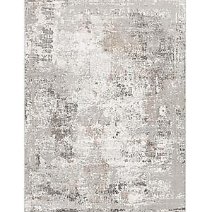 Washable 9x12 Area Rugs - Neutral Large Rugs for Living Room Abstract Soft Faux Wool Carpet for Bedroom Non Slip Stain Resistant Dining Room Rug Beige/Grey/Brown