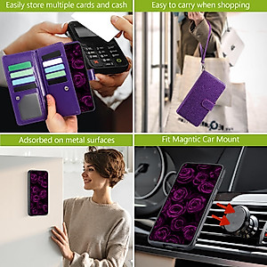 Varikke Compatible with Samsung Galaxy A14 5G Case, Detachable Magnetic Wallet Case with Card Holder, Kickstand, Wrist Strap, Glitter PU Leather Flip Phone Cover for Women Men, 6.6 Inch, Dark Purple