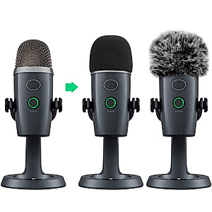 Mic Windscreen Cover Pop Filter Compatible with Blue Yeti Nano,ChromLives Furry Windscreen Cover + Mic Foam Wind Cover Compatible with Yeti Nano (Furry & Foam Combo 2Pack)