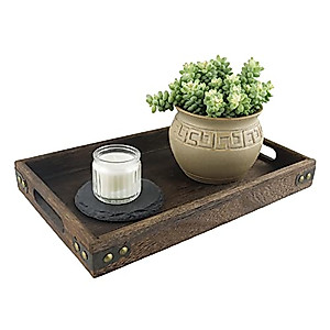 12.5 Inch Little Storage Tray with Handles, Wood Serving Tray, Decorative Nesting Tray for Cups, Remotes