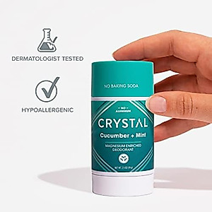 Crystal Magnesium Solid Stick Natural Deodorant, Non-Irritating Aluminum Free Deodorant for Men or Women, Safely and Effectively Fights Odor, Baking Soda Free, Cucumber + Mint, 2.5 oz