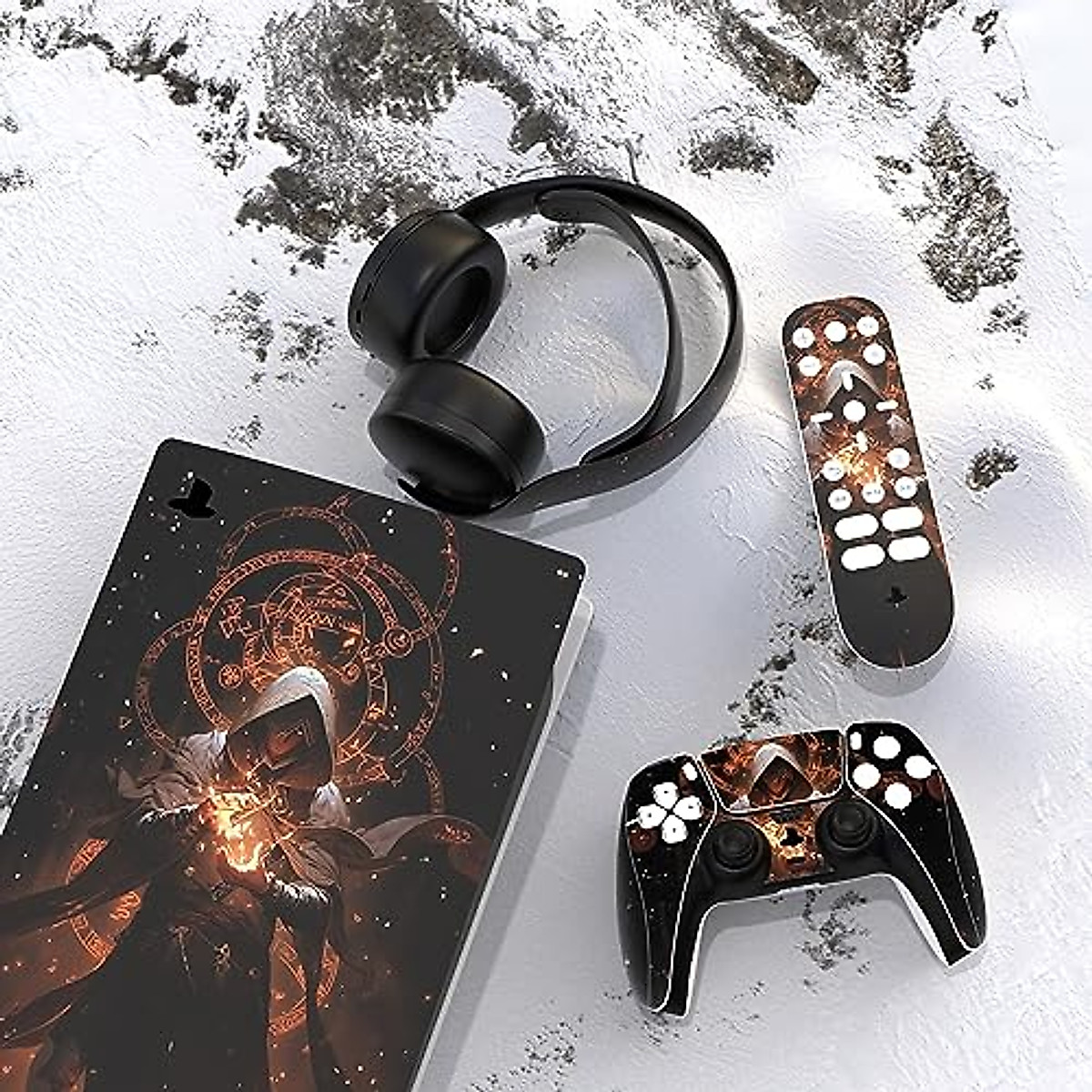 PlayVital Summon of Flame Full Set Skin Decal for ps5 Console Digital Edition, Sticker Vinyl Decal Cover for ps5 Controller & Charging Station & Headset & Media Remote