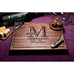 Straga Personalized Cutting Boards | Handmade Wood Engraved Charcuterie | Custom Wedding, Anniversary, Housewarming Gift for Couples Monogram Designs